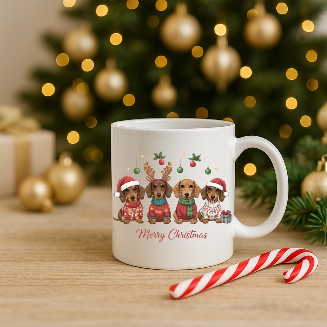Dachshund Christmas Mug, Cute Sausage Dog Holiday Coffee Cup, Funny Dog ...