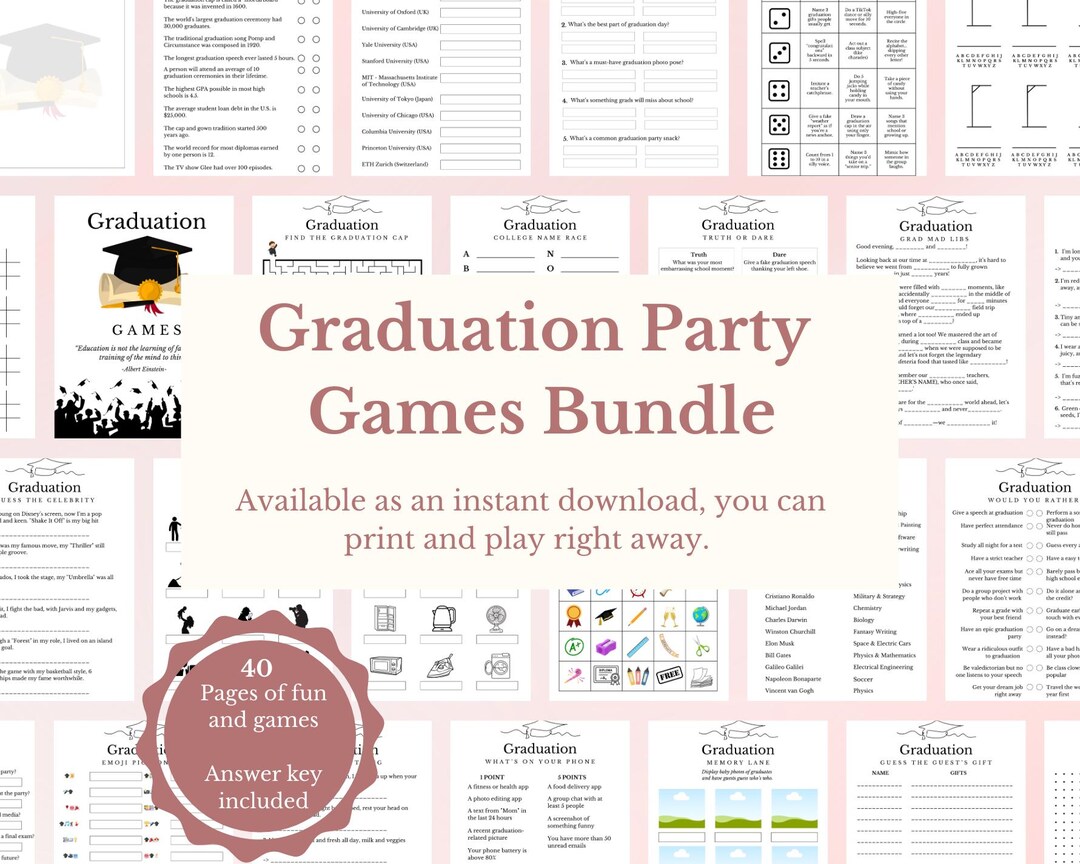 Graduation Party Games Bundle, Printable Graduation Activities, Class ...