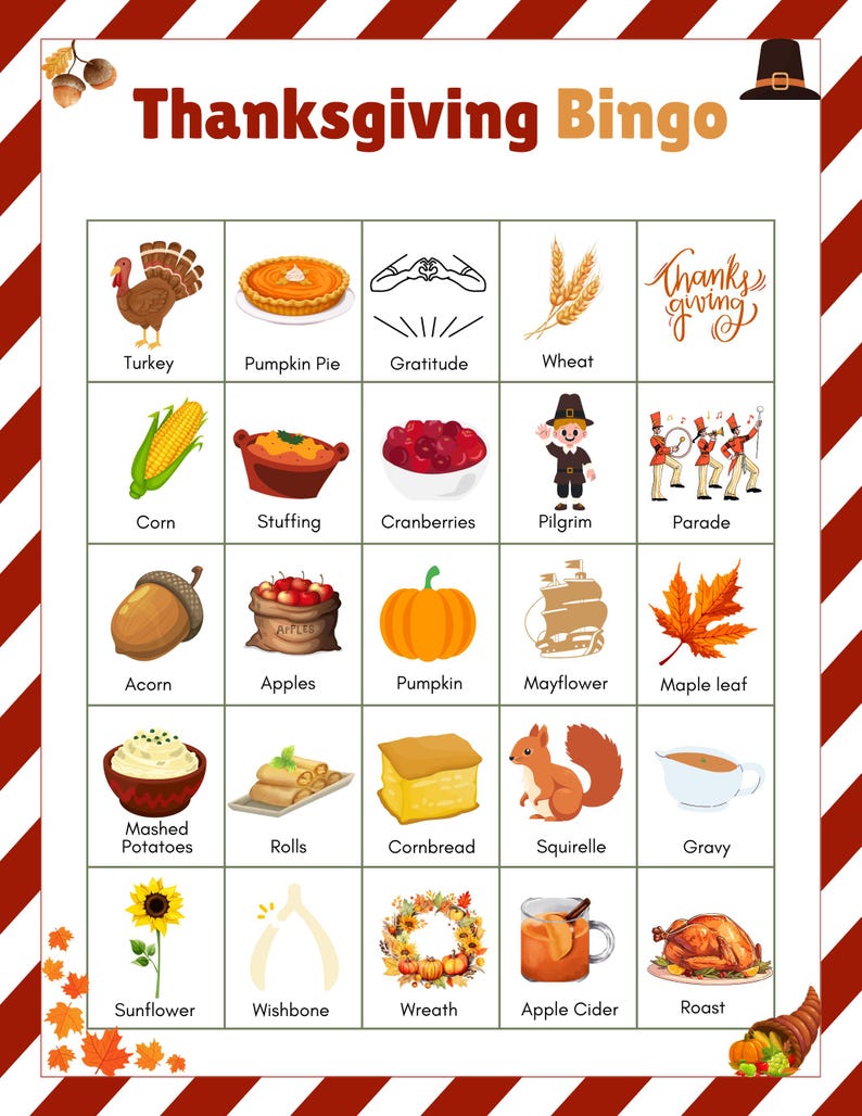 Thanksgiving Bingo | Thanksgiving Games | Friendsgiving Games | Family ...