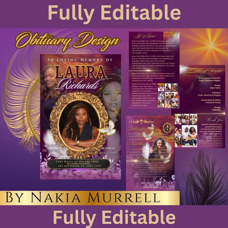 Purple Obituary Template - Etsy