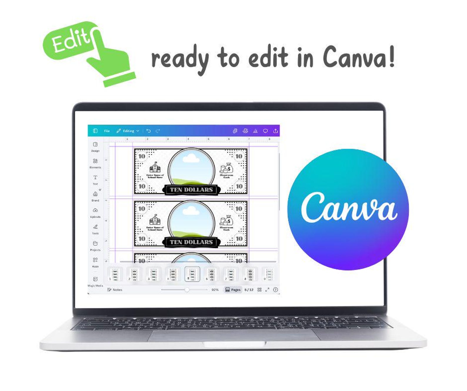 Editable Classroom Cash Play Money Canva Template - Etsy