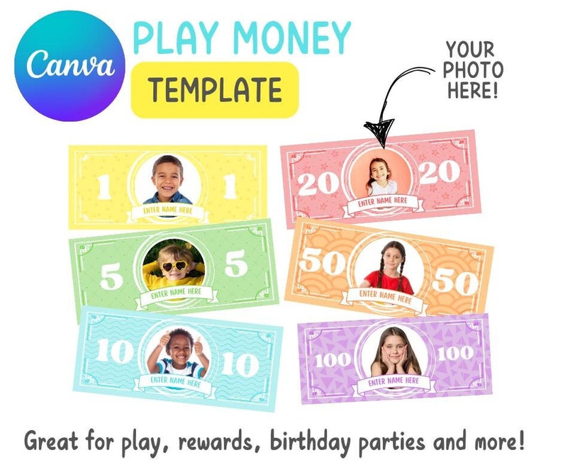 Canva Play Money Template - Etsy
