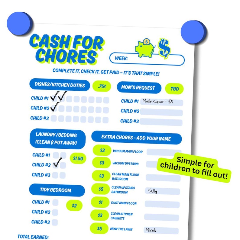 Chore Chart for Cash - Canva Pro Template - Etsy