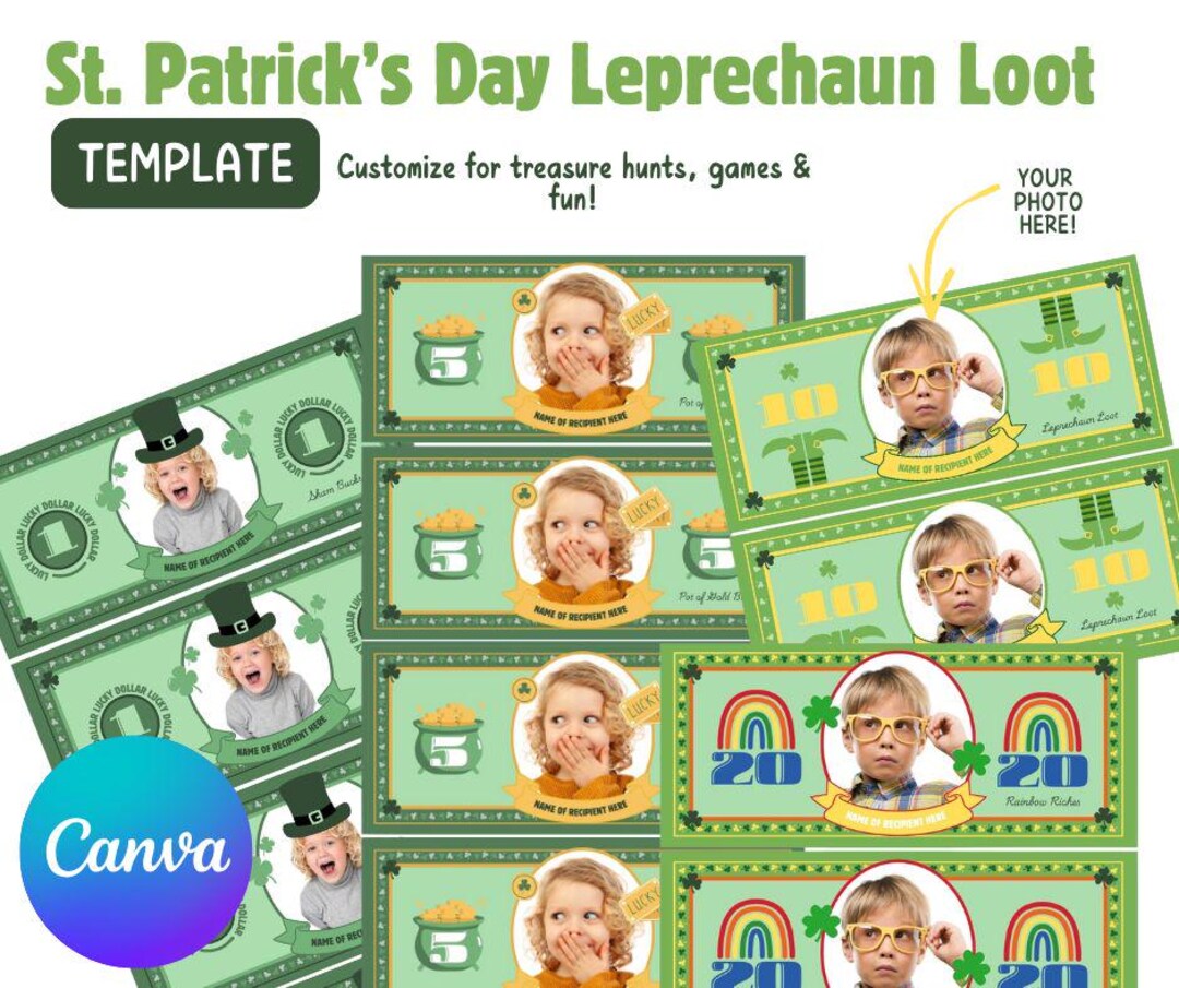 Leprechaun Loot St Patrick's Day Play Money Canva Template - Etsy