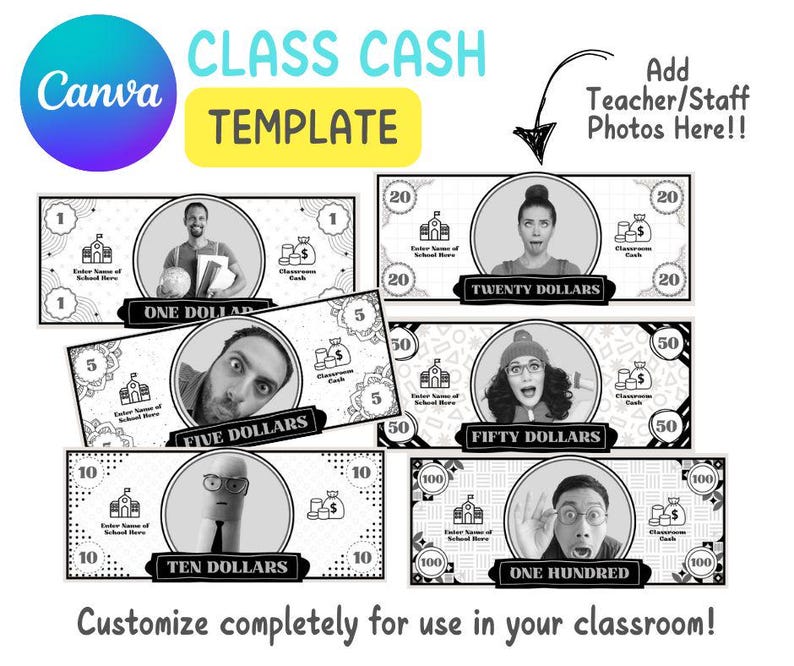 Editable Classroom Cash Play Money Canva Template - Etsy