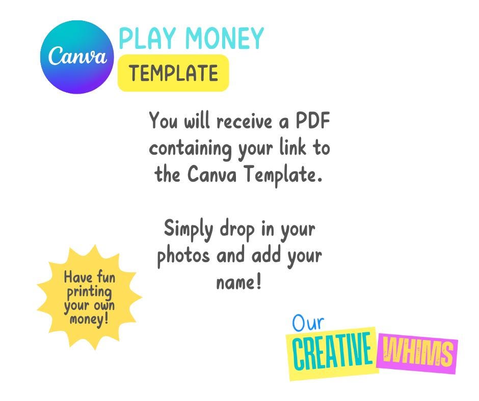 Canva Play Money Template - Etsy