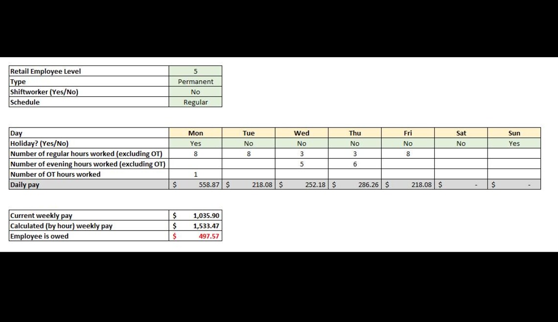 Excel Weekly Payroll Calculator With Shift Schedule and Overtime - Etsy