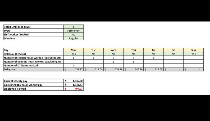 Excel Weekly Payroll Calculator With Shift Schedule and Overtime - Etsy