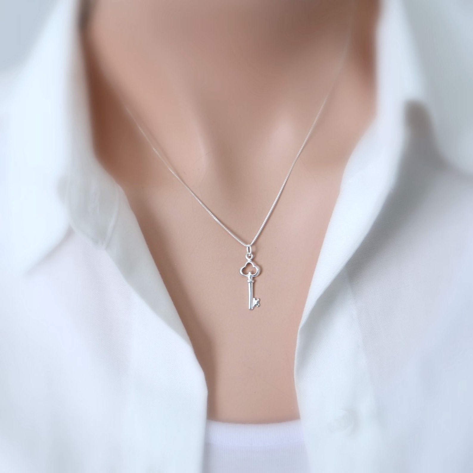 Tiny Sterling Silver Key Necklace Sterling Silver Key Pendant - Etsy