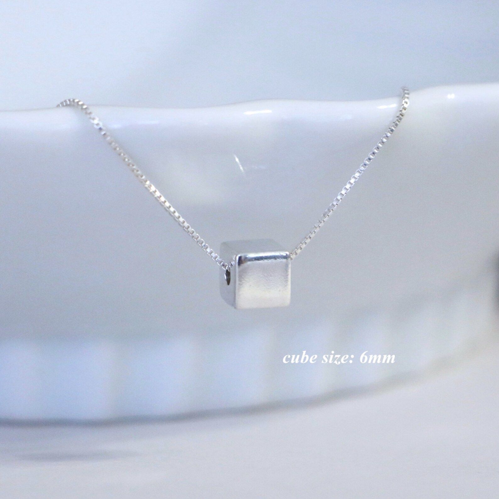 Sterling Silver Cube Necklace, Sterling Silver Necklace, Silver ...