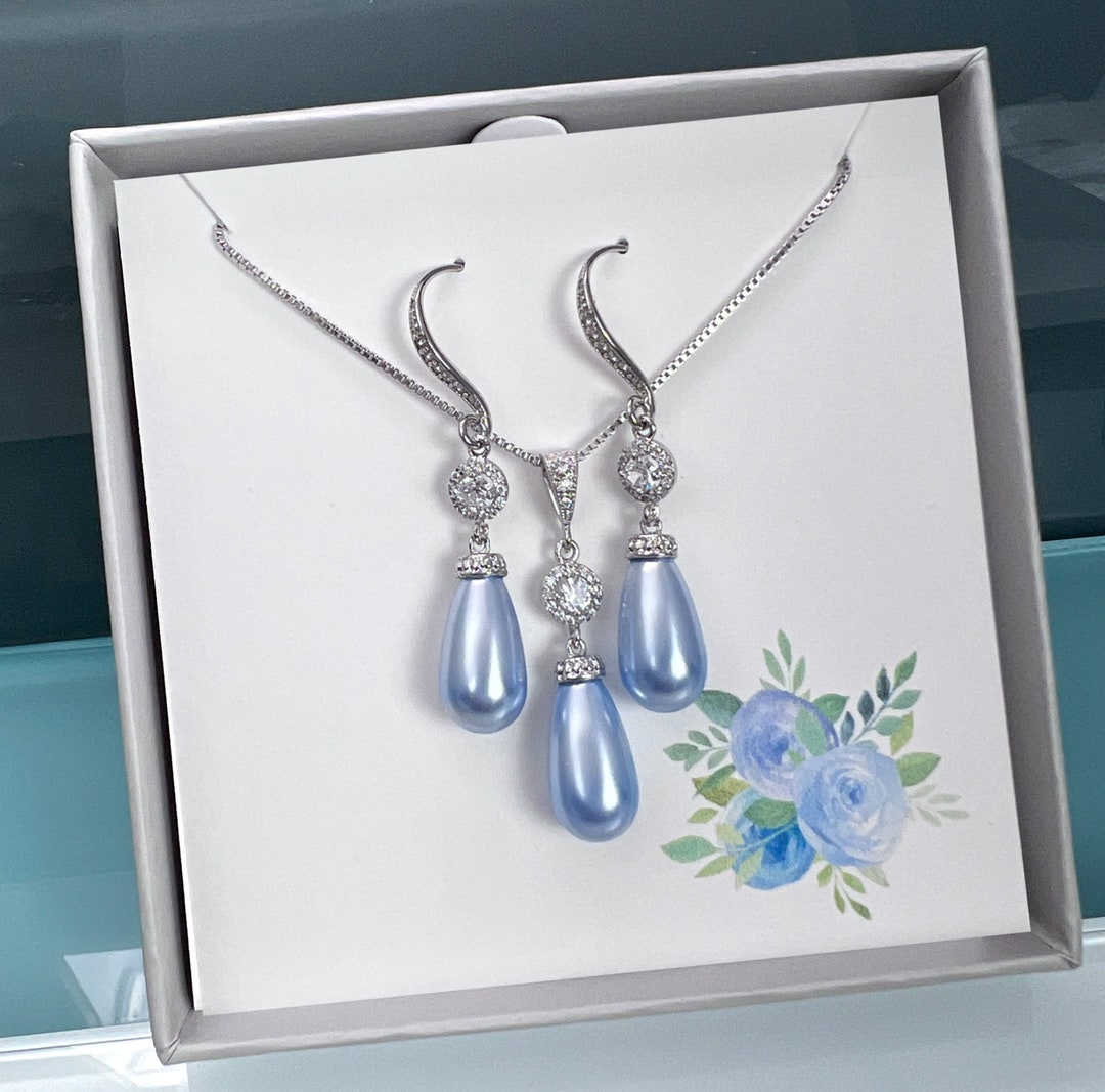 Light Blue Pearl Wedding Jewelry Set, Bridal Jewelry Set, Bridesmaid ...