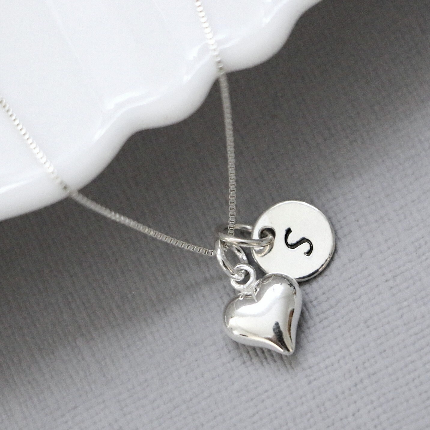 Personalized Heart Necklace, Sterling Silver and Pearl Heart Necklace ...