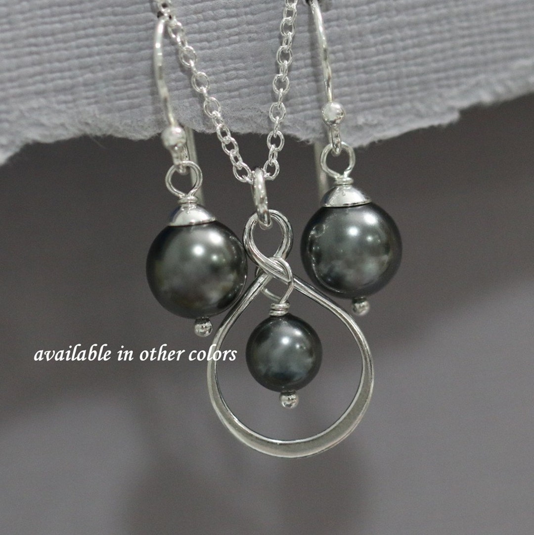 Dark Grey Jewelry, Bridesmaid Gift, Infinity and Swarovski Dark Grey ...