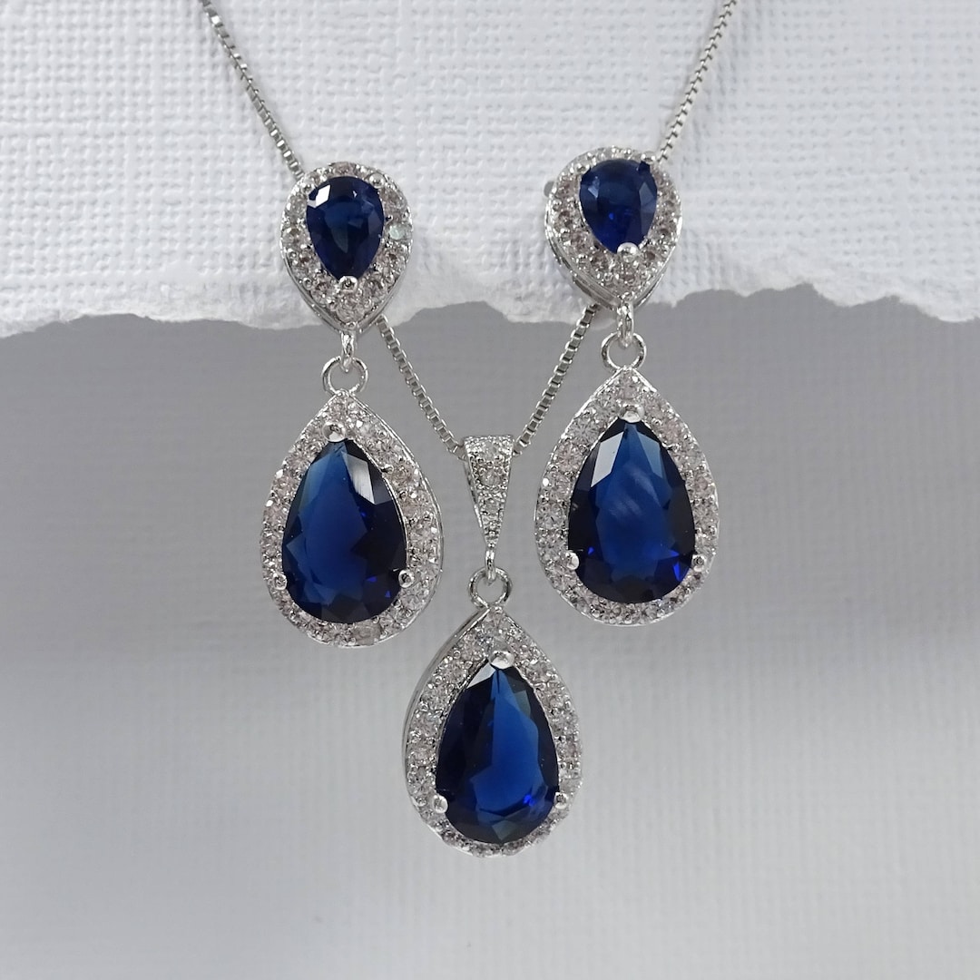 Dark Blue Jewelry Set, Navy Jewelry Set, Dark Blue Crystal Jewelry Set ...