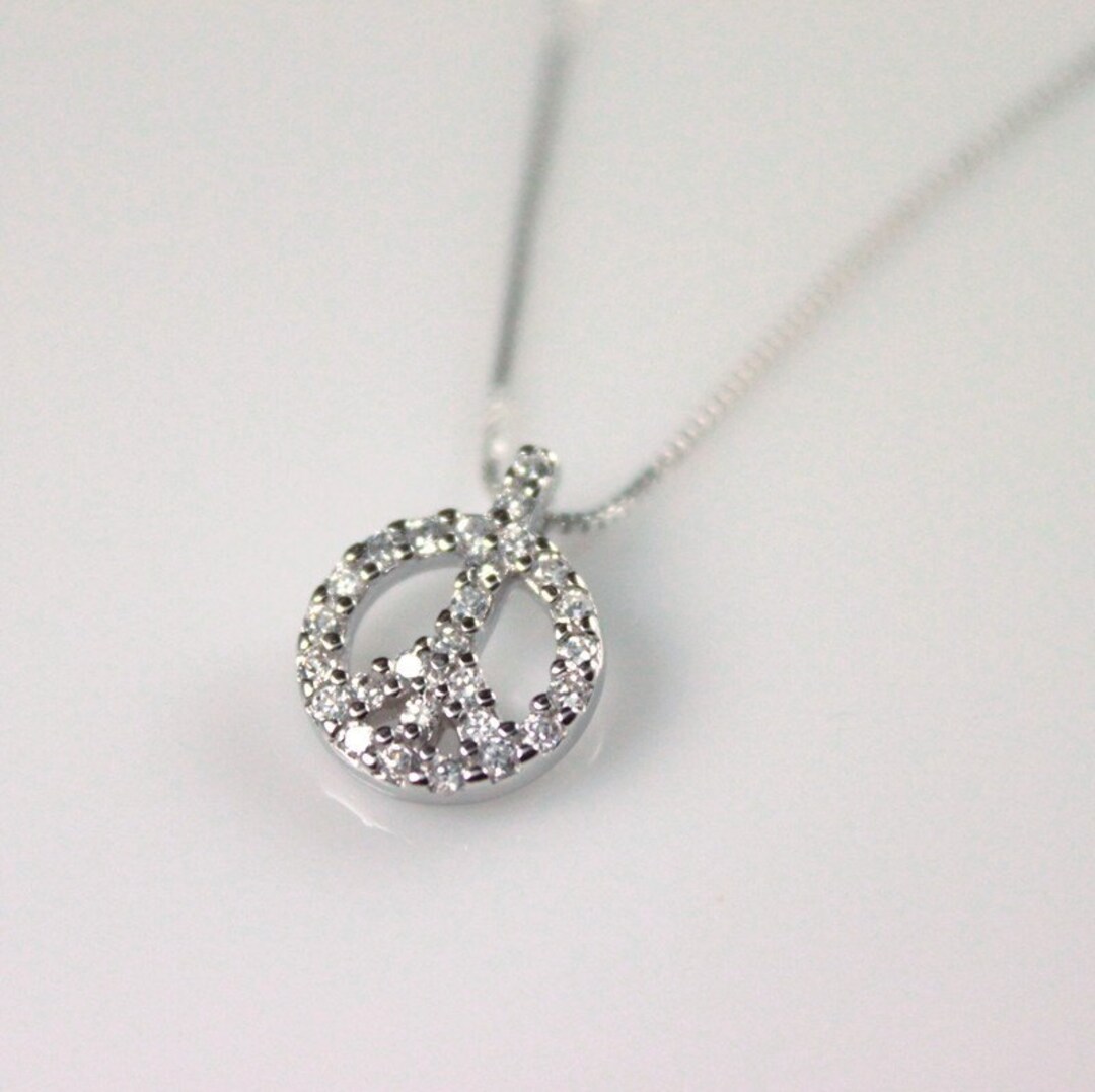 Peace Necklace Silver, Peace Sign Necklace, Sterling Silver Peace Sign ...