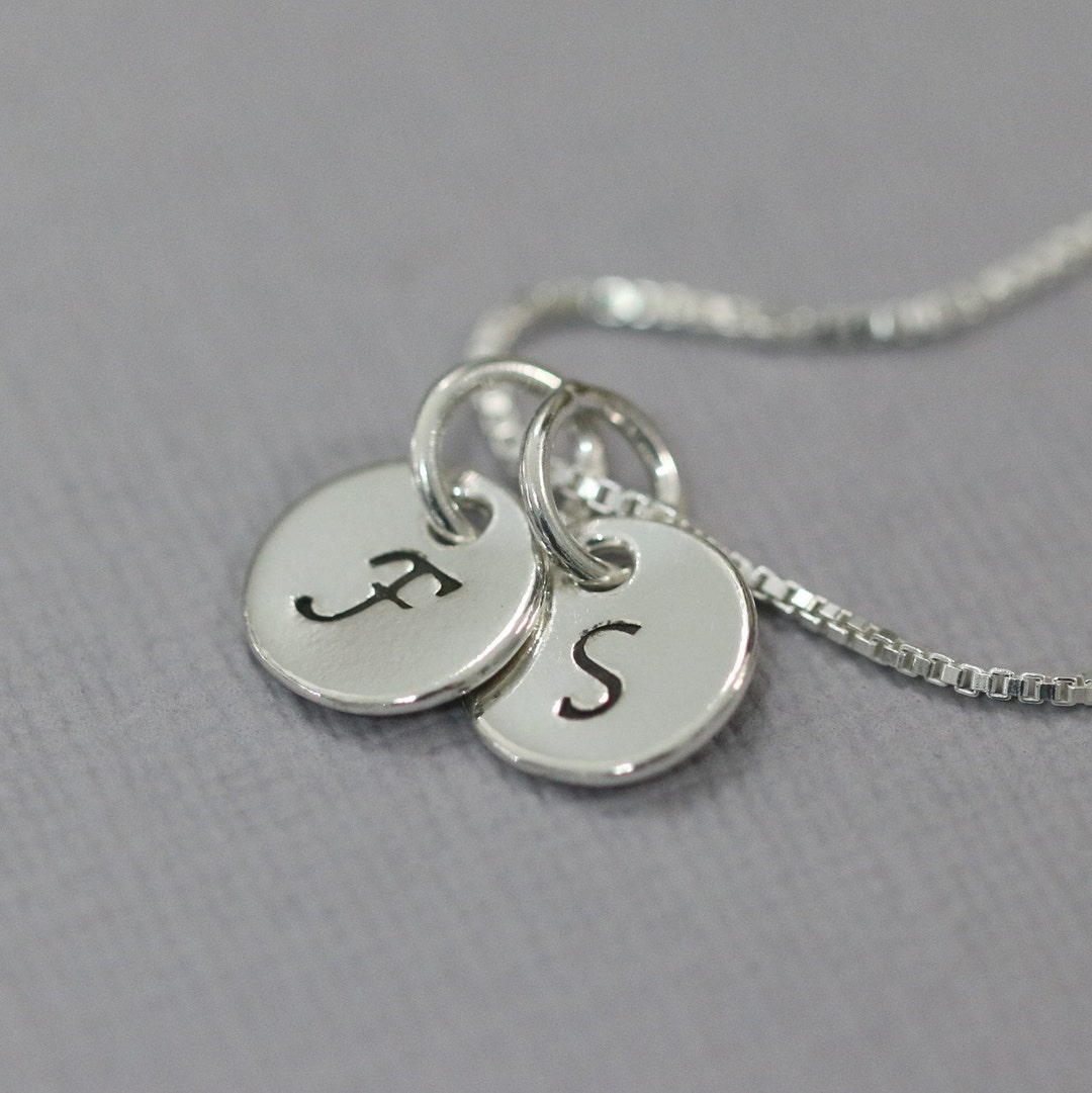 Double Initial Necklace, Double Initial Charm on Sterling Silver Chain ...
