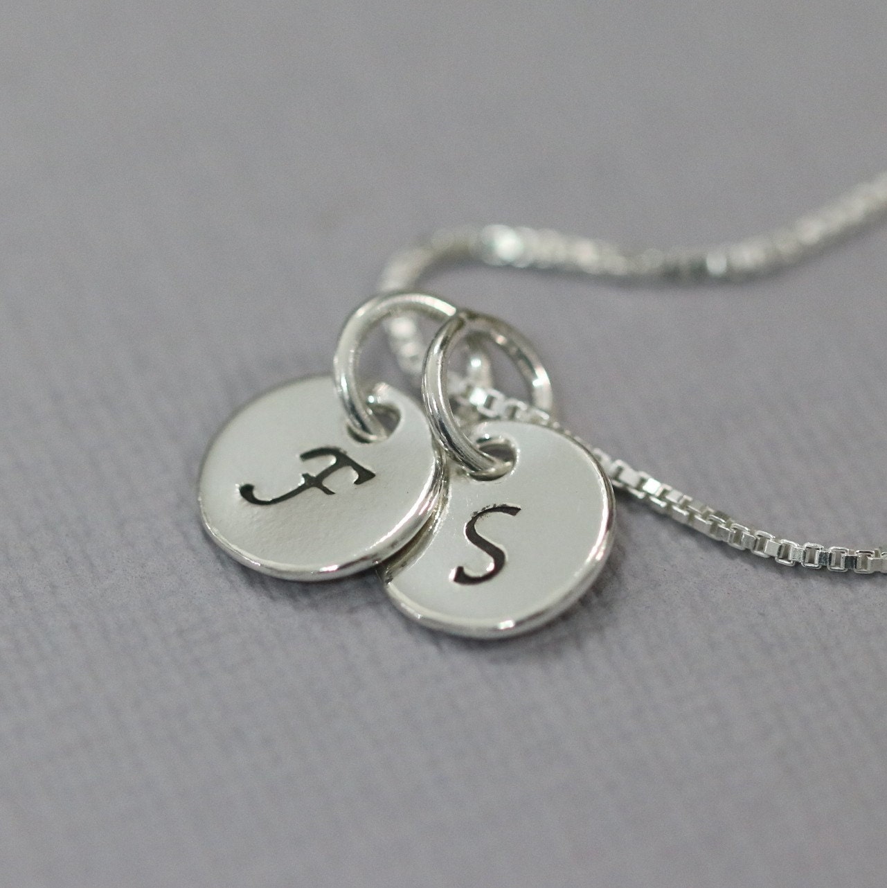 Double Initial Necklace, Double Initial Charm on Sterling Silver Chain ...