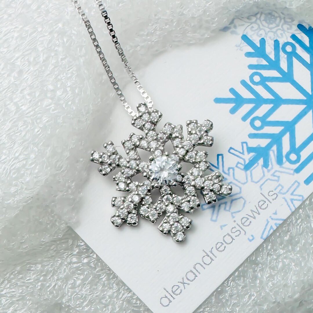 Snowflake Necklace, Sterling Silver and CZ Snowflake Pendant, Christmas ...