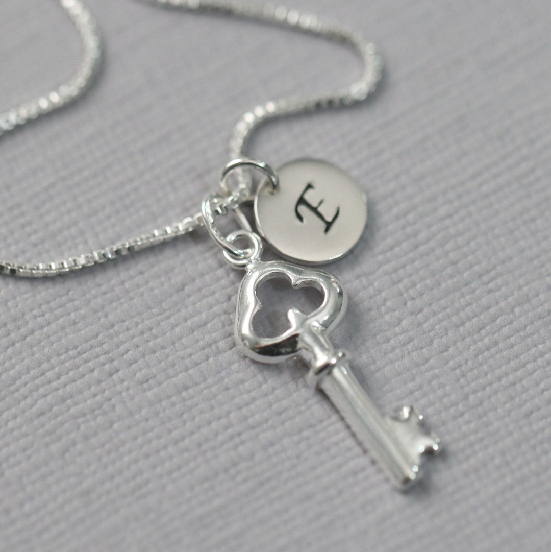 Personalized Sterling Silver Key Necklace, Custom Initial Key Necklace ...