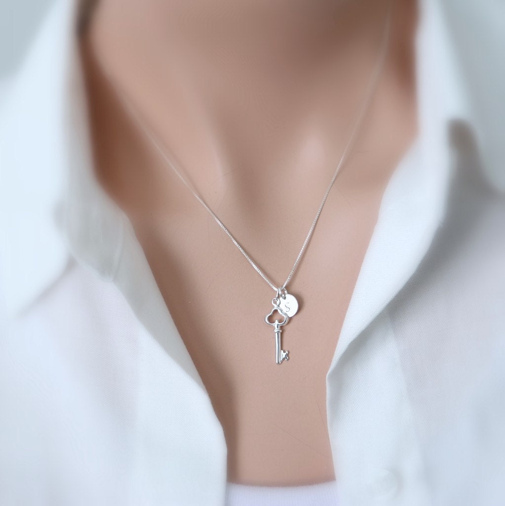 Personalized Sterling Silver Key Necklace, Custom Initial Key Necklace ...