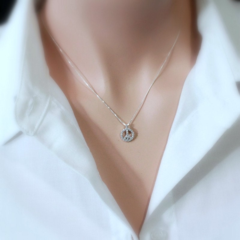 Peace Necklace Silver Peace Sign Necklace Sterling Silver | Etsy