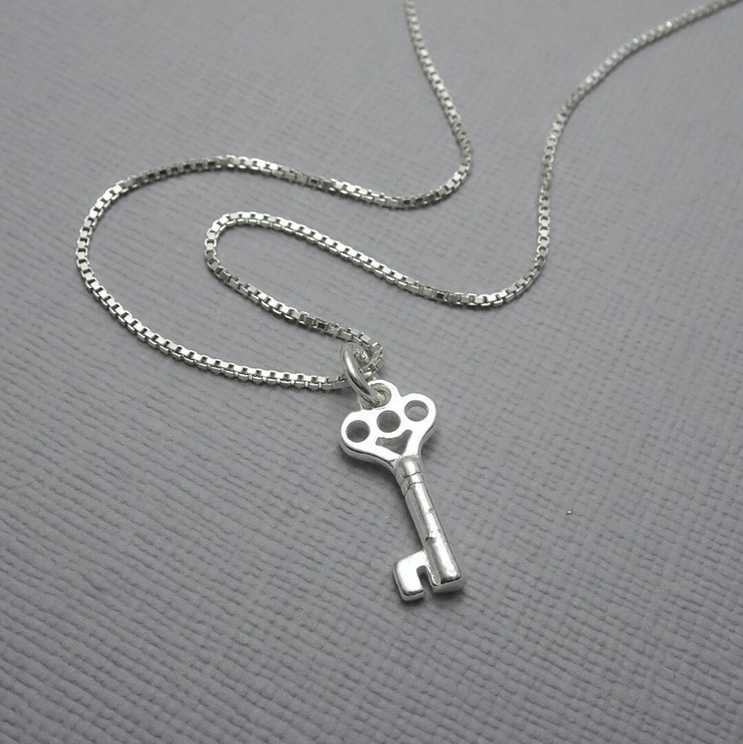 Tiny Key Necklace, Tiny Sterling Silver Key Necklace, Sterling Silver ...