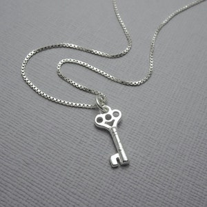 Tiny Key Necklace, Tiny Sterling Silver Key Necklace, Sterling Silver ...
