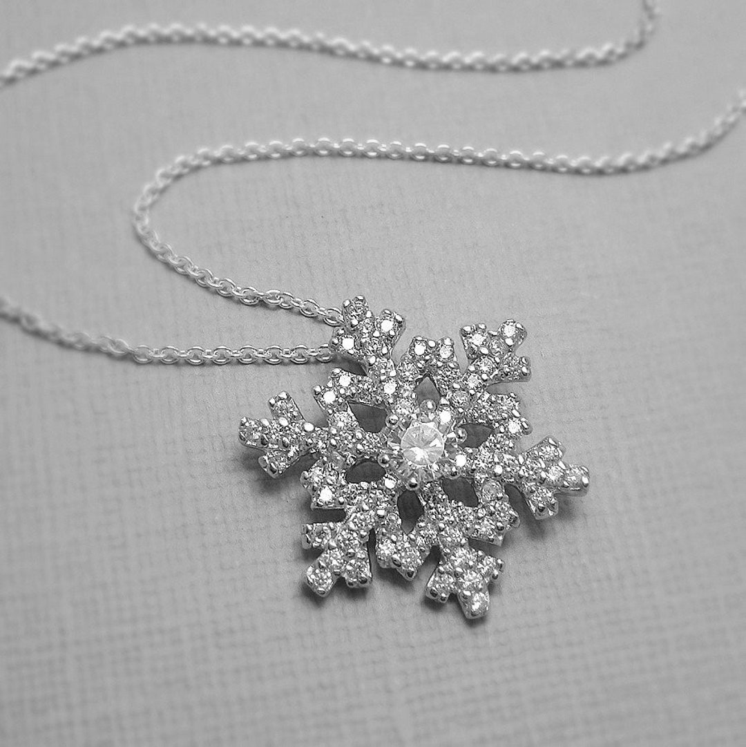Snowflake Necklace, Sterling Silver and CZ Snowflake Necklace, Winter ...