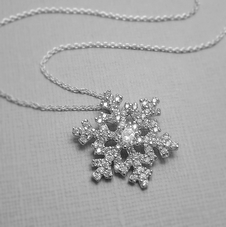 Snowflake Necklace Sterling Silver and CZ Snowflake Necklace | Etsy