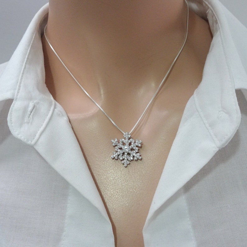 Snowflake Necklace, Sterling Silver Snowflake Necklace, Christmas Gift ...