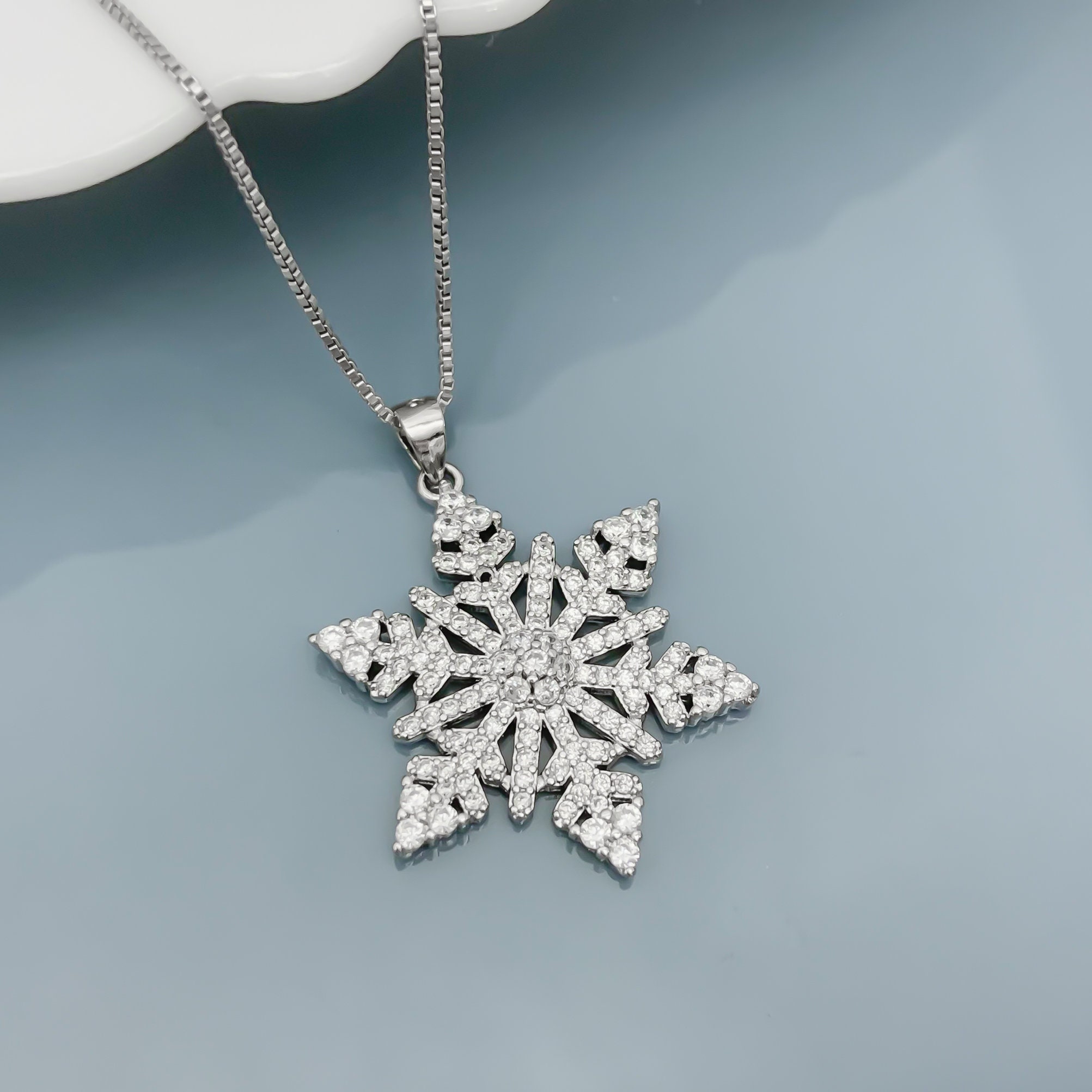 Sterling Silver and CZ Snowflake Necklace Wife Gift Necklace | Etsy