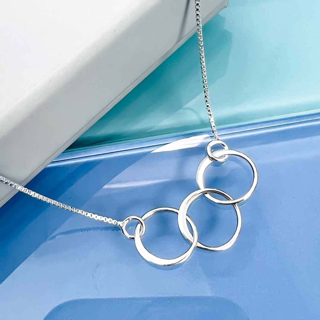 3 Circle Necklace, Sterling Silver Three Ring Necklace, 30th Birthday ...