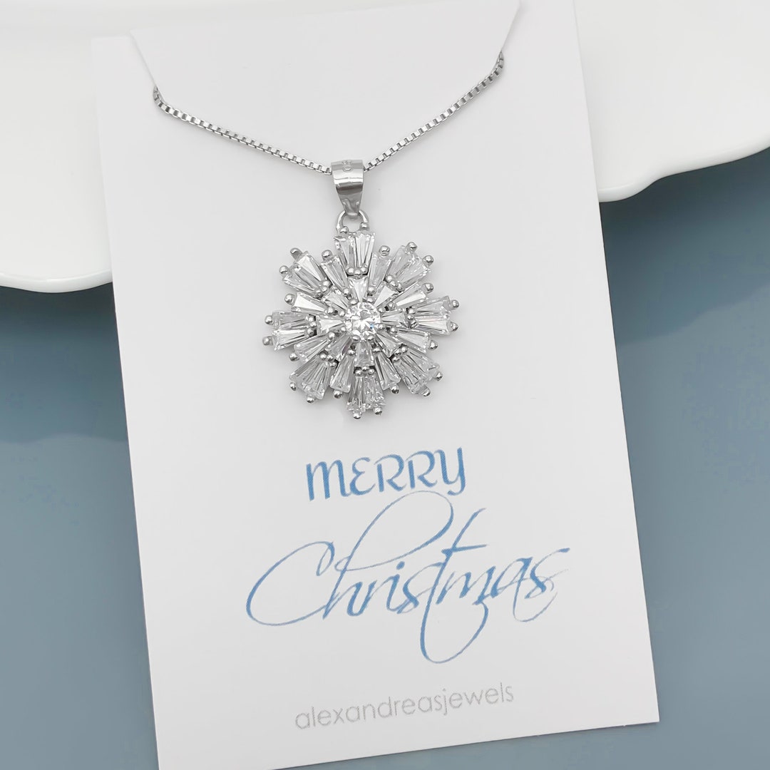 Sterling Silver and CZ Snowflake Necklace, Wife Gift Necklace ...