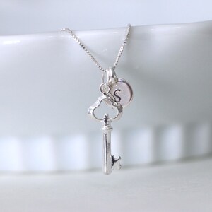 Personalized Sterling Silver Key Necklace, Custom Initial Key Necklace ...