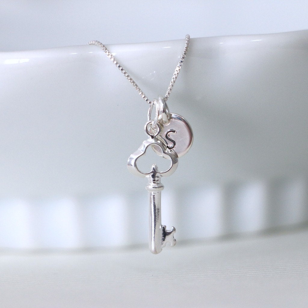 Personalized Sterling Silver Key Necklace Custom Initial Key | Etsy