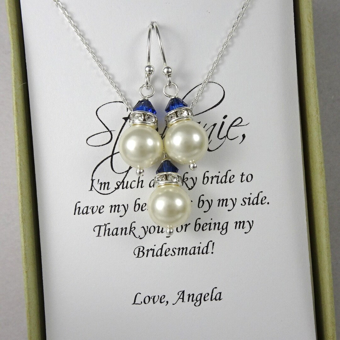 Navy Jewelry Set, Bridesmaid Gift, Wedding Jewelry Set, Bridesmaid ...