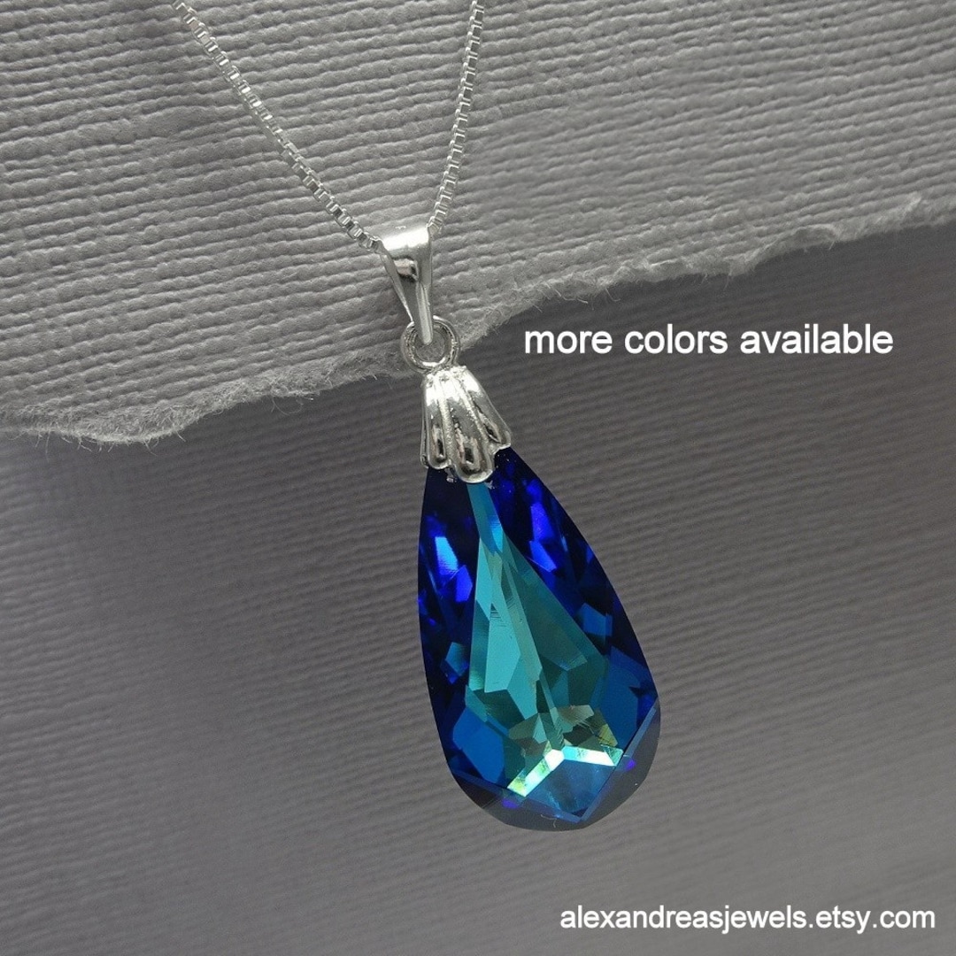 Dark Blue Necklace, Sterling Silver Necklace, Bermuda Blue Necklace ...