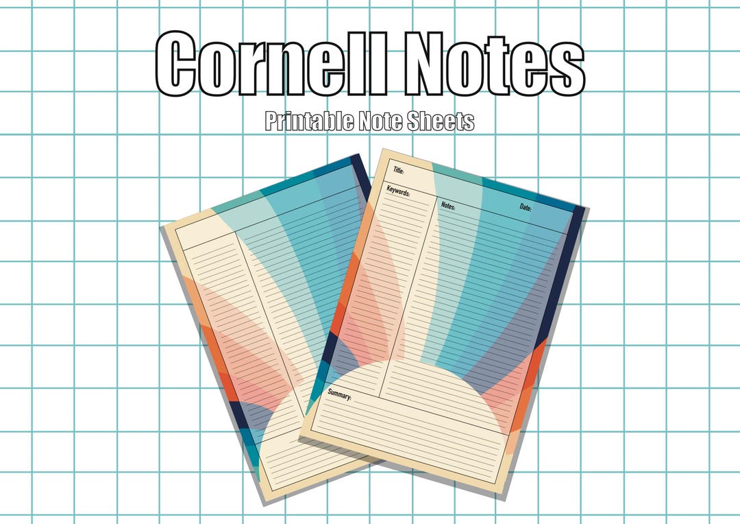 Colourful Cornell Notes Paper Printable, Cornell Method Student Note ...