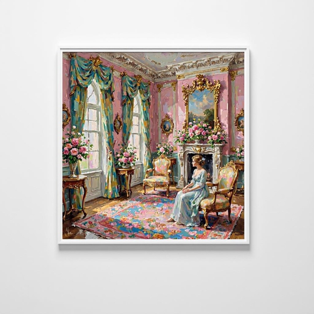 Rococo Revival Ladies Gathering Oil Painting Wall Art Elegant Vintage ...