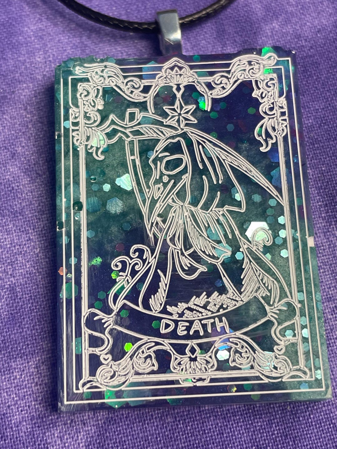 Death Turquoise/lavender | Tarot Card Resin Pendant Necklace - Etsy