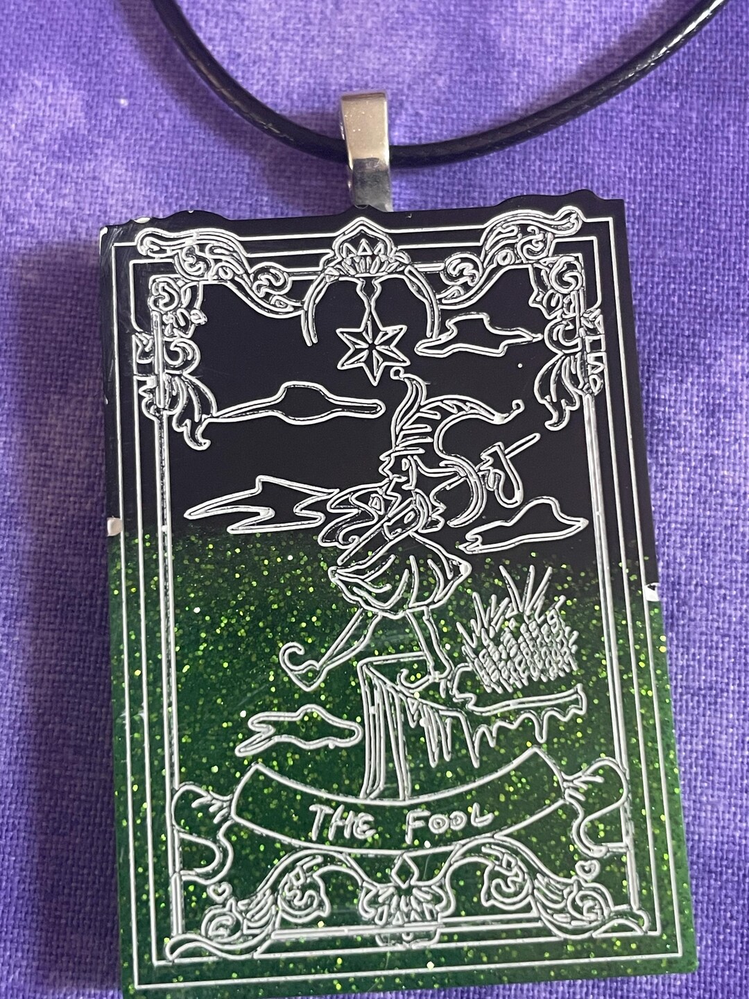 The Fool Black/green | Resin Tarot Card Pendant Necklace - Etsy