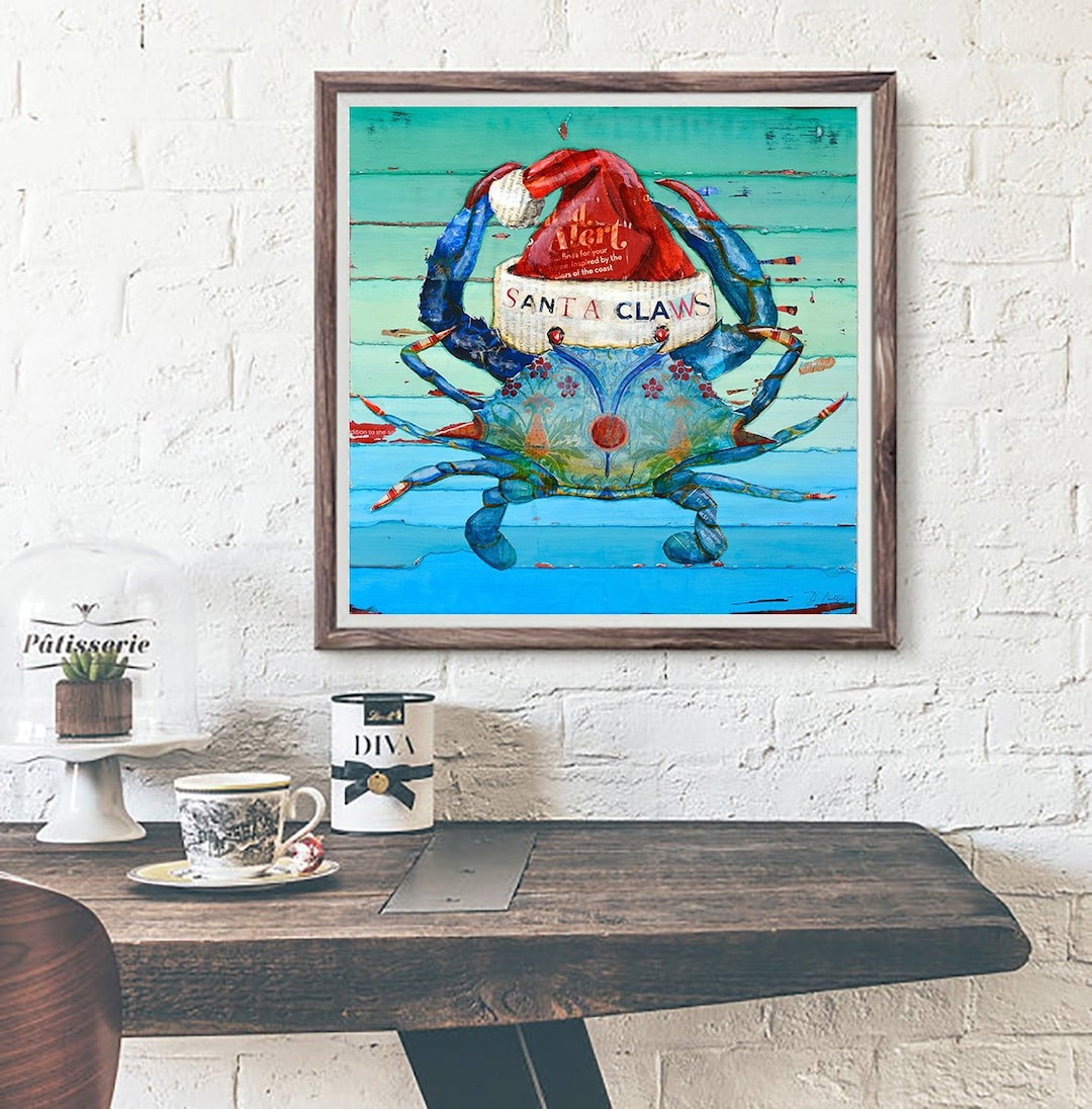 Santa Claws- Fine Art PRINT or CANVAS, Unframed, Christmas Holiday Crab ...