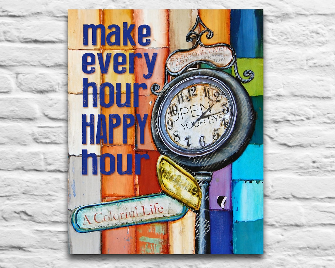 ART PRINTABLE happy hour clock instant vintage shabby digital | Etsy