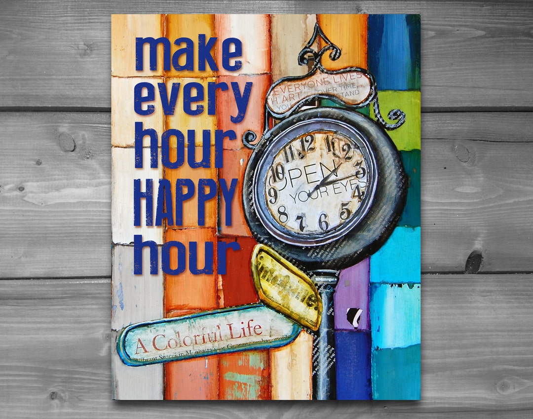 ART PRINTABLE, Happy Hour Clock Instant Vintage Shabby Digital Download ...