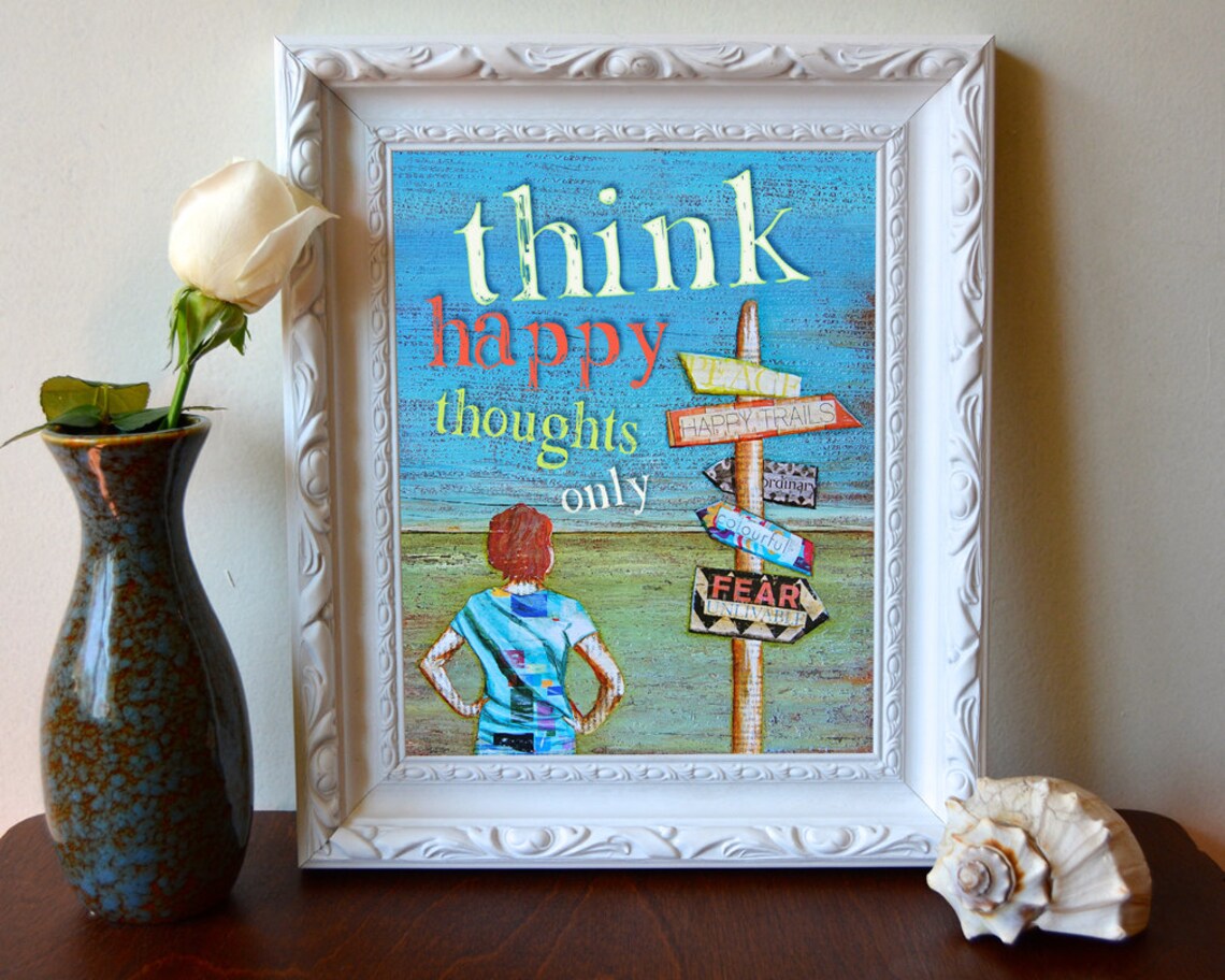 ART PRINTABLE, Think Happy Thoughts Only, Digital Download, Positive ...