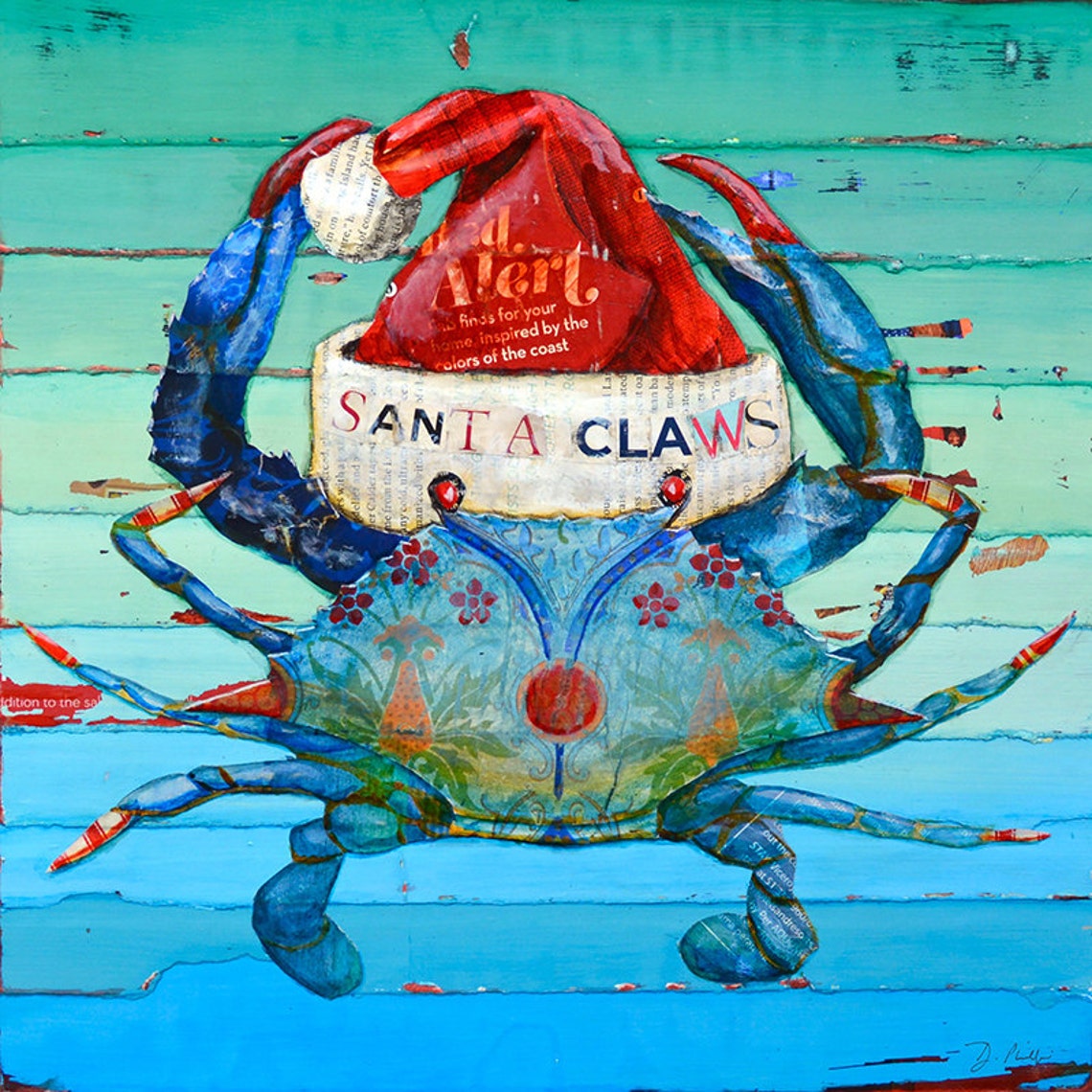 Santa Claws- Fine Art PRINT or CANVAS, Unframed, Christmas Holiday Crab ...