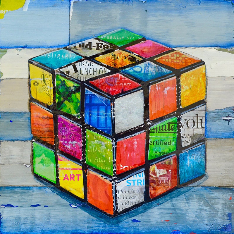 Hip 2 Be Square - Original Mixed Media Collage 8x8 by 1.5 Deep on ...