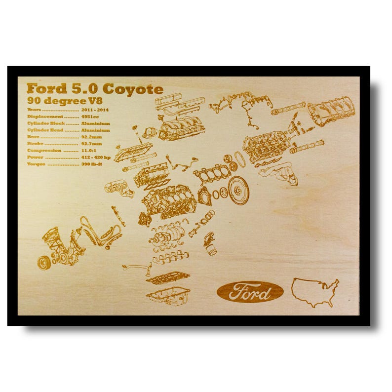 Ford F150 Poster Laser Engraved Engine Diagram Exploded View Coyote 5.0 ...