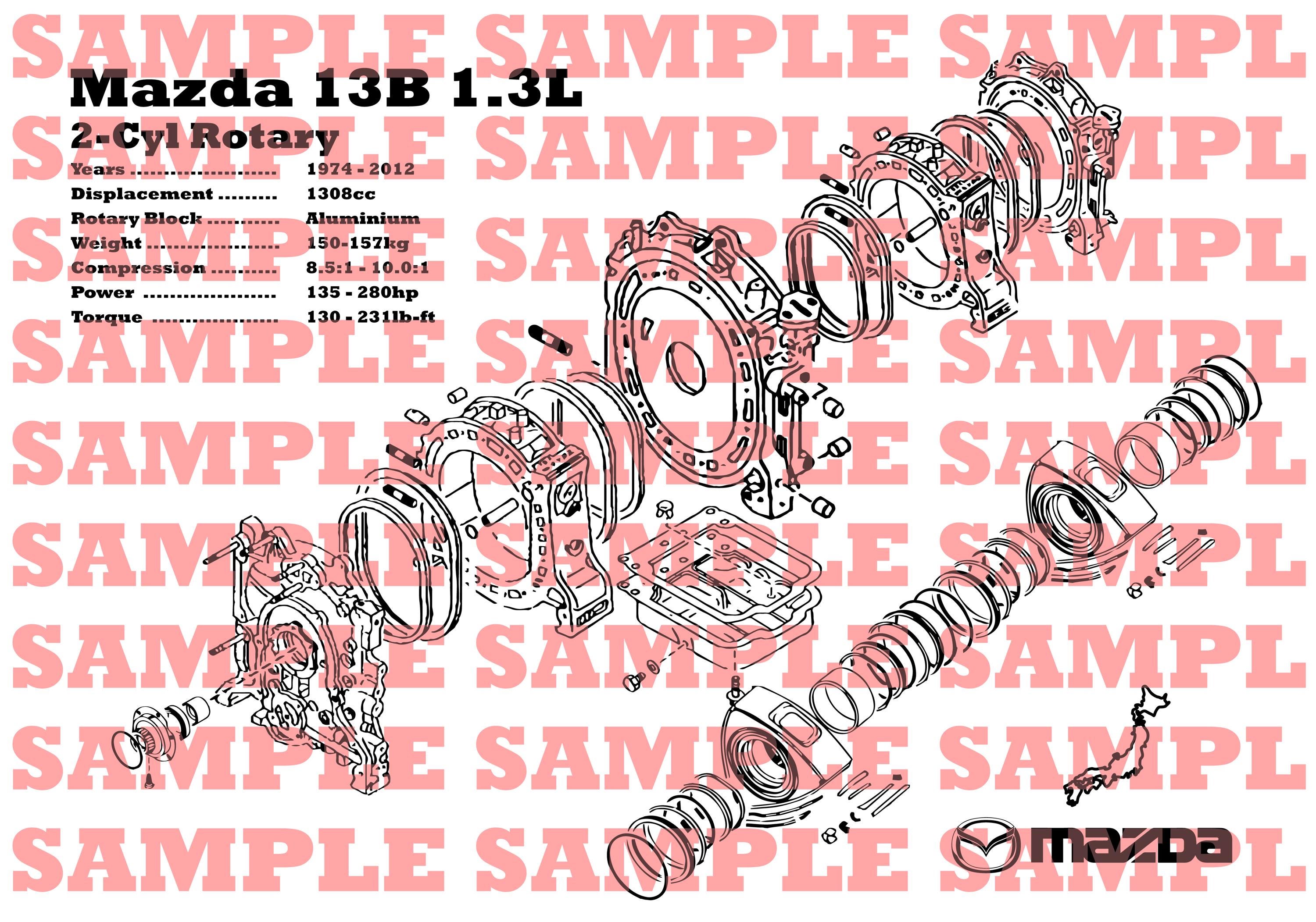 Mazda Rotary 13B Engine Diagram Mazda RX7 Poster JDM Mazda Merchandise Car Wall Art Workshop ...