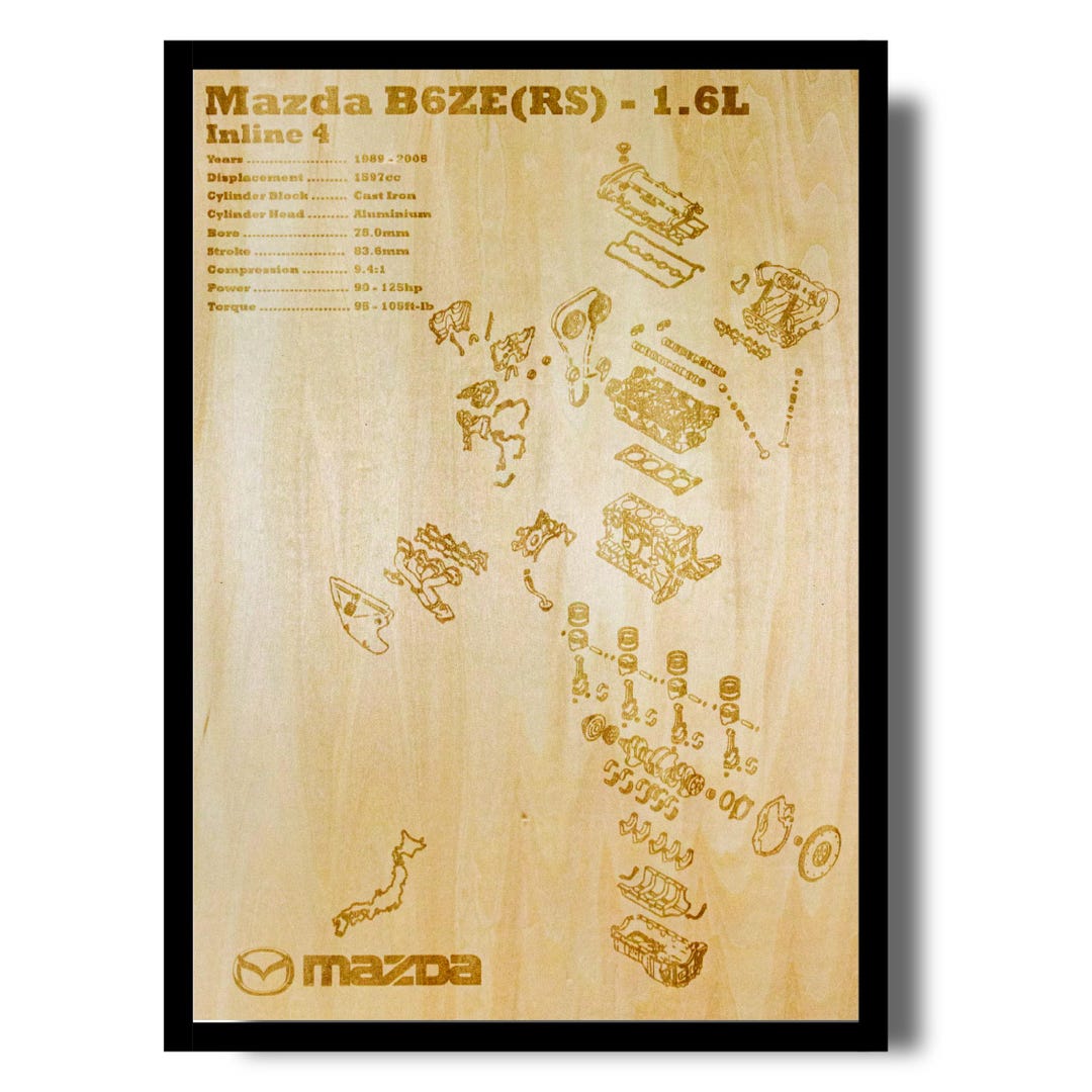 Mazda B6ZE (RS) Exploded View Poster Mazda MX5 Miata Laser Engraved ...